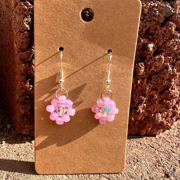 Jewelry | Handmade Pink Princess Glass Floral Earrings With Silver ...